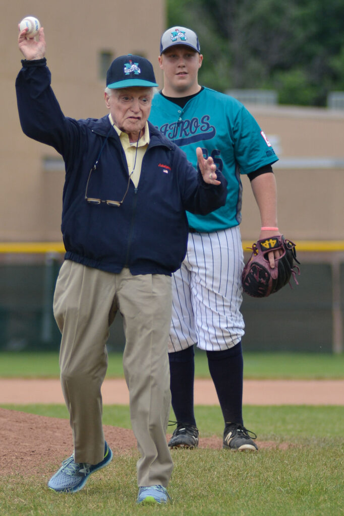 John Rigas throws first pitch at Nitros game - Olean Times Herald